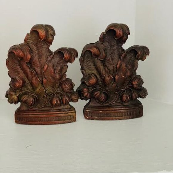 Accents | Vintage Pair Of 194s Feather Syroco Wood Bookends | Poshmark